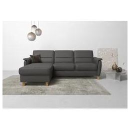 Ecksofa Home Affaire "Palmera L-Form" Sofas Gr. B/H/T: 244cm x 89cm x 163cm, NaturLEDER, Recamiere links, ohne Bettfunktion-ohne Bettkasten-Rücken mit Leder bezogen, braun (mocca) Federkern, wahlweise mit Bettfunktion und mitohne Bettkasten