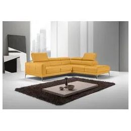 Ecksofa Egoitaliano "Claudie, Designsofa mit extrakomfortablem Sitzkomfort" Sofas Gr. B/H/T: 268cm x 97cm x 226cm, Leder BULL, Recamiere rechts, mit Kopfteilverstellung, gelb Inkl. Kopfteilverstellung, L-Form