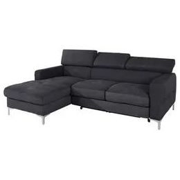 Ecksofa COTTA "Sammy L-Form" Sofas Gr. B/H/T: 226cm x 74cm x 169cm, Chenille, Recamiere links, mit Kopfteilverstellung, schwarz inklusive Kopfteilverstellung, wahlweise mit Bettfunktion