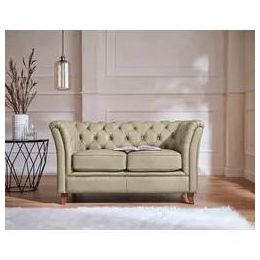 Chesterfield-Sofa Home Affaire "Reims" Sofas Gr. B/H/T: 150 cm x 76 cm x 88 cm, NaturLEDER, beige (creme) mit echter Chesterfield-Knopfheftung, hochwertige Verarbeitung