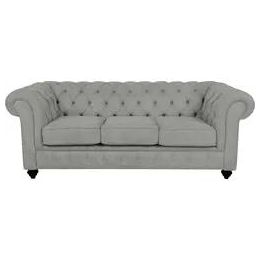 Chesterfield-Sofa Home Affaire "Duc 3-Sitzer" Sofas Gr. B/H/T: 198 cm x 74 cm x 89 cm, Samtoptik, grau (hellgrau) hochwertige Knopfheftung im Rücken, Samtoptik mit changierender Optik