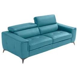 2,5-Sitzer Egoitaliano "Francine, Designsofa, Loungesofa" Sofas Gr. B/H/T: 213cm x 100cm x 106cm, Leder BULL, blau (türkis) Kopfteile manuell verstellbar, mit edlen Metallfüßen