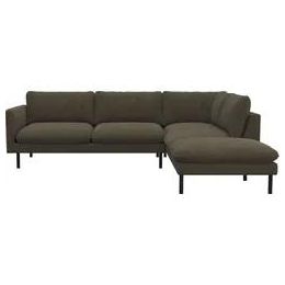 Ecksofa FLEXLUX "Bolzano Designsofa, bequem durch Kaltschaum im Sitz, L-Form" Sofas Gr. B/H/T: 262cm x 61cm x 222cm, Lederoptik, lange Ottomane rechts, braun (camel brown) lose Sitz -& Rückenkissen, hohe Füße