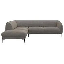 Ecksofa FLEXLUX "Belle Designsofa, L-Form, B/T 268/209 cm" Sofas Gr. B/H/T: 268cm x 74cm x 209cm, Bouclé, lange Ottomane links, braun (taupe brown) Skandinavisches Design, In hochwertiger Verarbeitung