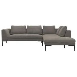 Ecksofa FLEXLUX "Loano, superbequemer Sitzkomfort durch Kaltschaum im Sitz" Sofas Gr. B/H/T: 284cm x 86cm x 230cm, Struktur, lange Ottomane rechts, braun (taupe brown) modernes Sofa, frei im Raum stellbar, lose Kissen