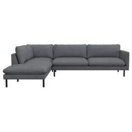 Ecksofa FLEXLUX "Bolzano" Sofas Gr. B/H/T: 295cm x 61cm x 222cm, Bouclé, lange Ottomane links, blau (navy blau) Sitzaufbau mit Kaltschaum & Stahl-Wellen, loose Sitz -& Rückenkissen