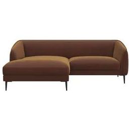 Ecksofa FLEXLUX "Belle Designsofa, bequem durch Kaltschaum im Sitz, L-Form" Sofas Gr. B/H/T: 218cm x 74cm x 149cm, Velvet, Chaiselongue links, braun (cognac) Skandinavisches Design, In hochwertiger Verarbeitung, BT 218149 cm