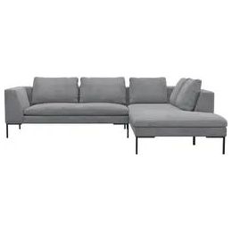 Ecksofa FLEXLUX "Loano, superbequemer Sitzkomfort durch Kaltschaum im Sitz" Sofas Gr. B/H/T: 284cm x 86cm x 230cm, Struktur, lange Ottomane rechts, grau (soft grey) modernes Sofa, frei im Raum stellbar, lose Kissen