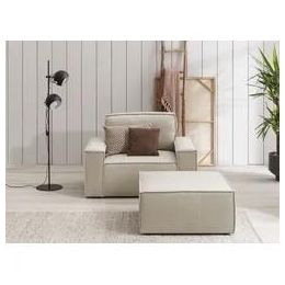 Sessel Home Affaire "SHERWOOD" Gr. Samtvelours, B/H/T: 120 cm x 85 cm x 166 cm, beige (cream) Loveseat und Hocker im Set, passend zur Polster-Serie SHERWOOD