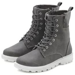 Schnürstiefelette Lascana Gr. 41, grau Damen Schuhe zum Schnüren, modische Optik im Combat Look, Reißverschluss-Boots