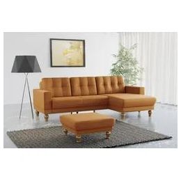 Sit & More Ecksofa SIT & MORE "Orient 5 V L-Form" Sofas Gr. B/H/T: 279cm x 90cm x 167cm, Samtoptik, Recamiere rechts, mit Bettfunktion-mit Bettkasten, goldfarben (gold) mit Strass-Stein, wahlweise Bettfunktion und Bettkasten