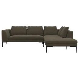 Ecksofa FLEXLUX "Loano, superbequemer Sitzkomfort durch Kaltschaum im Sitz" Sofas Gr. B/H/T: 284cm x 86cm x 230cm, Lederoptik, lange Ottomane rechts, braun (camel brown) modernes Sofa, frei im Raum stellbar, lose Kissen