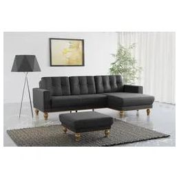 Sit & More Ecksofa SIT & MORE "Orient 5 V L-Form" Sofas Gr. B/H/T: 279cm x 90cm x 167cm, Samtoptik, Recamiere rechts, mit Bettfunktion-mit Bettkasten, schwarz mit Strass-Stein, wahlweise Bettfunktion und Bettkasten