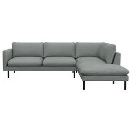 Ecksofa FLEXLUX "Bolzano Designsofa, bequem durch Kaltschaum im Sitz, L-Form" Sofas Gr. B/H/T: 262cm x 61cm x 222cm, Bouclé, lange Ottomane rechts, blau (sky blau) lose Sitz -& Rückenkissen, hohe Füße