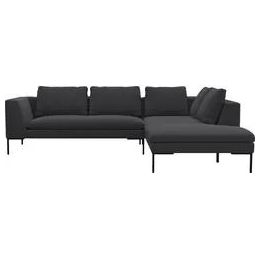 Ecksofa FLEXLUX "Loano, superbequemer Sitzkomfort durch Kaltschaum im Sitz" Sofas Gr. B/H/T: 284cm x 86cm x 230cm, Lederoptik, lange Ottomane rechts, schwarz (gorilla black) modernes Sofa, frei im Raum stellbar, lose Kissen