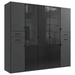 Drehtürenschrank wimex "Danzig" Schränke Gr. B/H/T: 225cm x 208cm x 58cm, 7 St., schwarz (graphit/ lange durchgängige türfronten glas schwarz) mit Schubladen auf bequemer Höhe, Glastüren