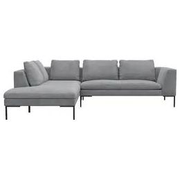 Ecksofa FLEXLUX "Loano, superbequemer Sitzkomfort durch Kaltschaum im Sitz" Sofas Gr. B/H/T: 284cm x 86cm x 230cm, Struktur, lange Ottomane links, grau (soft grey) modernes Sofa, frei im Raum stellbar, lose Kissen