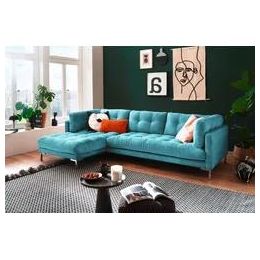 Ecksofa TRENDS BY HG "Landau L-Form" Sofas Gr. B/H/T: 275cm x 75cm x 158cm, Cord, Recamiere links, blau (mittelblau) in Cord-Stoff mit Metallfuß