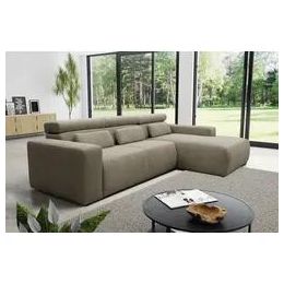 Ecksofa DOMO collection "Brandon große Ausführung B/T/H: 289/177/80 cm, auch in Leder und Cord" Sofas Gr. B/H/T: 285 cm x 80 cm x 175 cm, Cord, Recamiere rechts, mit Sitztiefenverstellung, mit Nierenkissen, braun (schlamm) mit Kopfteilverstellung, wahlweise Sitztiefenverstellung, L-Form