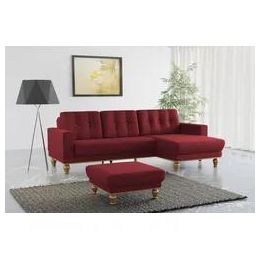 Sit & More Ecksofa SIT & MORE "Orient 5 V L-Form" Sofas Gr. B/H/T: 279cm x 90cm x 167cm, Samtoptik, Recamiere rechts, mit Bettfunktion-mit Bettkasten, rot mit Strass-Stein, wahlweise Bettfunktion und Bettkasten