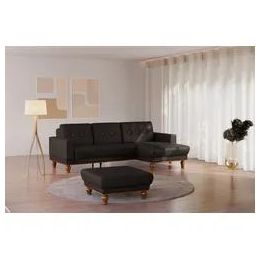 Sit & More Ecksofa SIT & MORE "Orient 5 V L-Form" Sofas Gr. B/H/T: 279cm x 90cm x 167cm, Kunstleder, Recamiere rechts, mit Bettfunktion-mit Bettkasten, braun (dunkelbraun) mit Strass-Stein, wahlweise Bettfunktion und Bettkasten