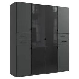 Drehtürenschrank wimex "Danzig" Schränke Gr. B/H/T: 180cm x 208cm x 58cm, 6 St., schwarz (graphit/ lange durchgängige türfronten glas schwarz) mit Schubladen auf bequemer Höhe, Glastüren