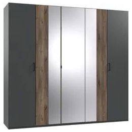 Drehtürenschrank wimex "Kreta" Schränke Gr. B/H/T: 225cm x 208cm x 58cm, 5 St., schwarz (graphit/ flagstaff eiche nachbildung) mit Spiegeltüren, 225cm breit