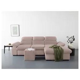 Ecksofa COTTA "Lola L-Form" Sofas Gr. B/H/T: 250cm x 73cm x 165cm, Microfaser PRIMABELLE, Recamiere rechts, Ohne Bettfunktion-Ohne Bettkasten-Mit Armteilverstellung, braun (mud) mit Hocker & Kopfteilfunktion, wahlw. Bett- und Armteilfunktion