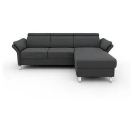 Sit & More Ecksofa SIT & MORE "Vincenzo L-Form" Sofas Gr. B/H/T: 252cm x 84cm x 165cm, Flachgewebe, Recamiere rechts, mit Kopfteilverstellung, grau (anthrazit) inklusive Kopfteilverstellung, wahlweise mit Bettfunktion, Bettkasten