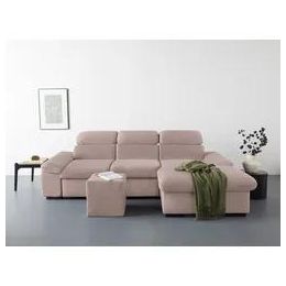 Ecksofa COTTA "Lola L-Form" Sofas Gr. B/H/T: 250cm x 73cm x 165cm, Microfaser PRIMABELLE, Recamiere rechts, Mit Bettfunktion-Mit Bettkasten-Ohne Armteilverstellung, braun (mud) mit Hocker & Kopfteilfunktion, wahlw. Bett- und Armteilfunktion