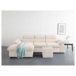 Ecksofa COTTA "Lola L-Form" Sofas Gr. B/H/T: 250cm x 73cm x 165cm, Chenille-Struktur, Recamiere links, Ohne Bettfunktion-Ohne Bettkasten-Mit Armteilverstellung, beige (nature) mit Hocker & Kopfteilfunktion, wahlw. Bett- und Armteilfunktion