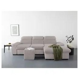 Ecksofa COTTA "Lola L-Form" Sofas Gr. B/H/T: 250cm x 73cm x 165cm, Struktur, Recamiere rechts, Ohne Bettfunktion-Ohne Bettkasten-Ohne Armteilverstellung, grau (stone) mit Hocker & Kopfteilfunktion, wahlw. Bett- und Armteilfunktion