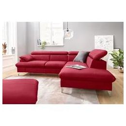 Ecksofa COTTA "Caluso L-Form" Sofas Gr. B/H/T: 256cm x 74cm x 208cm, NaturLEDER, Ottomane rechts, mit Bettfunktion-mit Bettkasten-mit Kopfteilverstellung, rot inklusive Kopfteilverstellung, wahlweise mit Bettfunktion