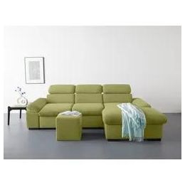 Ecksofa COTTA "Lola L-Form" Sofas Gr. B/H/T: 250cm x 73cm x 165cm, Chenille-Struktur, Recamiere rechts, Mit Bettfunktion-Mit Bettkasten-Ohne Armteilverstellung, grün mit Hocker & Kopfteilfunktion, wahlw. Bett- und Armteilfunktion