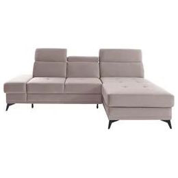 Ecksofa Inosign "Cardiz L-Form" Sofas Gr. B/H/T: 246 cm x 83 cm x 173 cm, Samtoptik, Recamiere rechts, ohne Bettfunktion-ohne Bettkasten, beige (sand) inkl.Kopfteilverstellung und Federkern wahlweise mit Bettfunktion