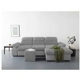 Ecksofa COTTA "Lola L-Form" Sofas Gr. B/H/T: 250cm x 73cm x 165cm, Struktur, Recamiere rechts, Ohne Bettfunktion-Ohne Bettkasten-Mit Armteilverstellung, grau (mouse) mit Hocker & Kopfteilfunktion, wahlw. Bett- und Armteilfunktion