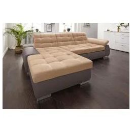 Sit & More Ecksofa SIT & MORE "Ontario L-Form" Sofas Gr. B/H/T: 280cm x 75cm x 183cm, NaturLEDER, Recamiere links, ohne Bettfunktion-XXL, braun (mokka/cappuccino) XXL, wahlweise mit Bettfunktion