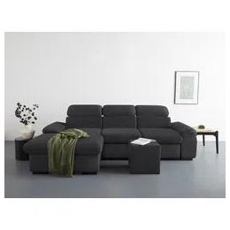 Ecksofa COTTA "Lola L-Form" Sofas Gr. B/H/T: 250cm x 73cm x 165cm, Struktur, Recamiere links, Ohne Bettfunktion-Ohne Bettkasten-Ohne Armteilverstellung, schwarz mit Hocker & Kopfteilfunktion, wahlw. Bett- und Armteilfunktion