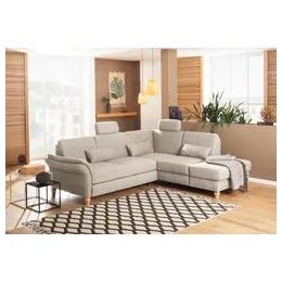 Ecksofa Home Affaire "Palace L-Form" Sofas Gr. B/H/T: 259 cm x 89 cm x 225 cm, Struktur, Ottomane rechts, ohne Bettfunktion-ohne Stauraum, beige (natur) incl. Sitztiefenverstellung, wahlweise mit Bettfunktion und Stauraum