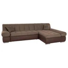 Ecksofa DOMO collection "Mona L-Form" Sofas Gr. B/H/T: 297cm x 80cm x 173cm, Kunstleder SOFTLUX-Struktur fein, Recamiere rechts, mit Bettfunktion, braun (dunkelbraun/braun) wahlweise mit Bettfunktion