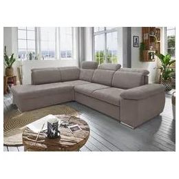 Ecksofa Inosign "Vasto L-Form" Sofas Gr. B/H/T: 283 cm x 102 cm x 228 cm, Struktur, Ottomane links, braun (hellbraun) inkl. Bettfunktion und Bettkasten, Kopfteilfunktion