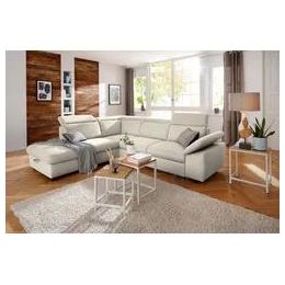 Ecksofa Home Affaire "Mauritius L-Form" Sofas Gr. B/T: 276cm x 232cm, Soft clean, Ottomane links, ohne Bettfunktion-ohne Bettkasten, weiß mit Ottomane, Kopfteil- und Armlehnverstellung