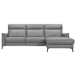 Ecksofa Places of Style "Barano, L-Form, 260cm, in Leder und Webstoff" Sofas Gr. B/H/T: 260cm x 97cm x 93cm, Leder, Recamiere rechts, grau elektrische Relaxfunktion, Kopfteilverstellung, mit USB-Anschluss.