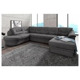 Sit & More Wohnlandschaft SIT & MORE "Savoni U-Form" Sofas Gr. B/H/T: 334cm x 90cm x 206cm, Struktur, Recamiere rechts, mit Bettfunktion, grau (dunkelgrau) wahlweise mit Bettfunktion