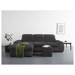 Ecksofa COTTA "Lola L-Form" Sofas Gr. B/H/T: 250cm x 73cm x 165cm, Struktur, Recamiere links, Mit Bettfunktion-Mit Bettkasten-Ohne Armteilverstellung, braun (mud) mit Hocker & Kopfteilfunktion, wahlw. Bett- und Armteilfunktion