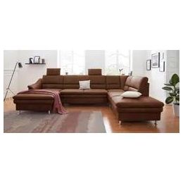 Sit & More Wohnlandschaft SIT & MORE "Cardoso U-Form" Sofas Gr. B/H/T: 324cm x 90cm x 90cm, Luxus-Microfaser 2, Recamiere links, mit Relaxfunktion-mit Bettfunktion, braun (cognac) mit Federkern und Kopfstützen, Bettfunktion Relaxfunktion