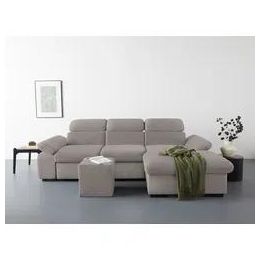 Ecksofa COTTA "Lola L-Form" Sofas Gr. B/H/T: 250cm x 73cm x 165cm, Struktur, Recamiere rechts, Ohne Bettfunktion-Ohne Bettkasten-Mit Armteilverstellung, grau (elephant) mit Hocker & Kopfteilfunktion, wahlw. Bett- und Armteilfunktion