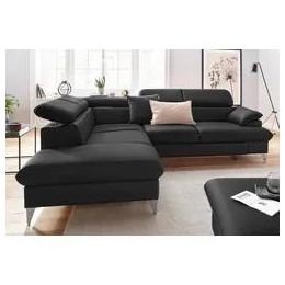 Ecksofa COTTA "Caluso L-Form" Sofas Gr. B/H/T: 256cm x 74cm x 208cm, Kunstleder SOFTLUX, Ottomane links, mit Bettfunktion-mit Bettkasten-mit Kopfteilverstellung, schwarz inklusive Kopfteilverstellung, wahlweise mit Bettfunktion