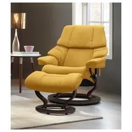 Relaxsessel stressless "Reno" Sessel Gr. ROHLEDER Stoff Q2 FARON, Classic Base Wenge, Relaxfunktion-Drehfunktion-PlusTMSystem-Gleitsystem, B/H/T: 79 cm x 98 cm x 75 cm, gelb (yellow q2 faron) mit Classic Base, Größe S, M & L, Gestell Wenge