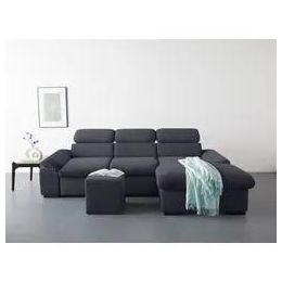 Ecksofa COTTA "Lola L-Form" Sofas Gr. B/H/T: 250cm x 73cm x 165cm, Chenille-Struktur, Recamiere rechts, Mit Bettfunktion-Mit Bettkasten-Ohne Armteilverstellung, schwarz mit Hocker & Kopfteilfunktion, wahlw. Bett- und Armteilfunktion